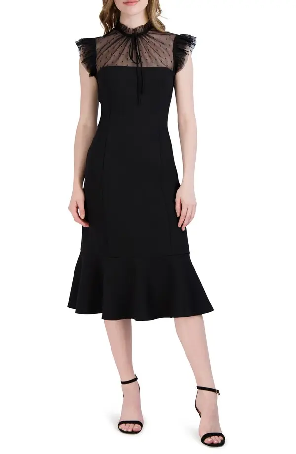 Julia Jordan Ruffle Illusion Yoke Princess Seam Fit & Flare Dress In Black  - 66% Off | Editorialist