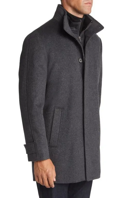 Nordstrom Wool Car Coat With Bib Insert - Grey Phantom Marl
