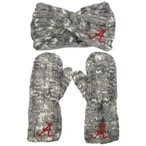 ZOOZATZ Alabama Crimson Tide Logo Marled Headband And Mitten Set - Gray