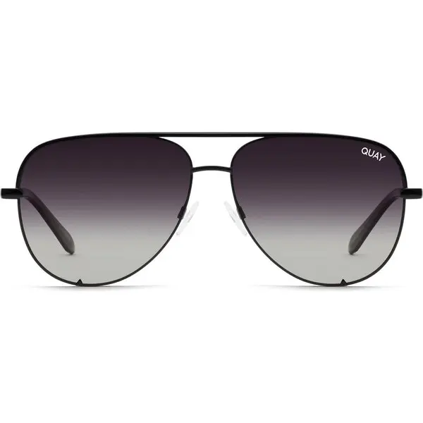 Quay High Key Extra Large 64mm Polarized Aviator Sunglasses - Black/fade Polarized