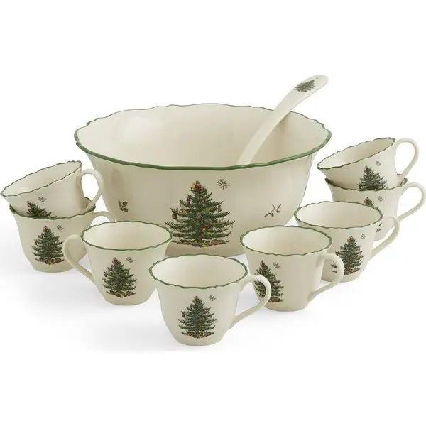SPODE 10-piece Punch Bowl & Cups Set - Green