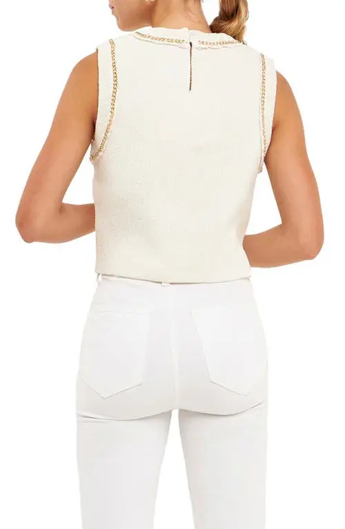 Endless Rose Chain Trim Sleeveless Crop Sweater - Cream