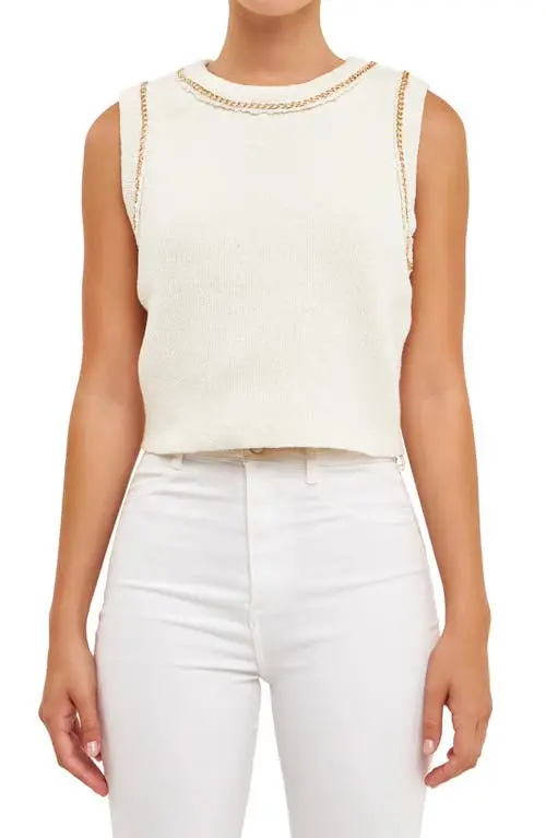 Endless Rose Chain Trim Sleeveless Crop Sweater - Cream