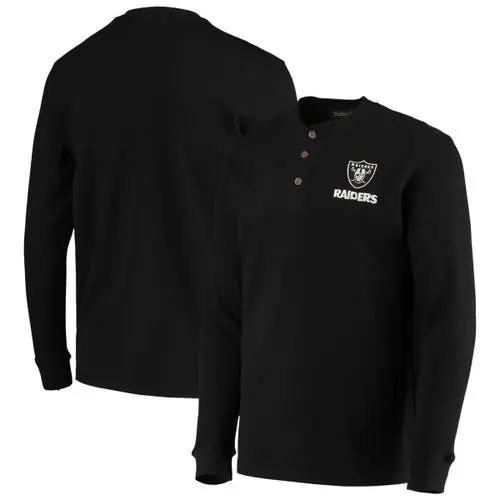 DUNBROOKE Las Vegas Raiders Logo Maverick Thermal Henley Long Sleeve T-shirt - Black