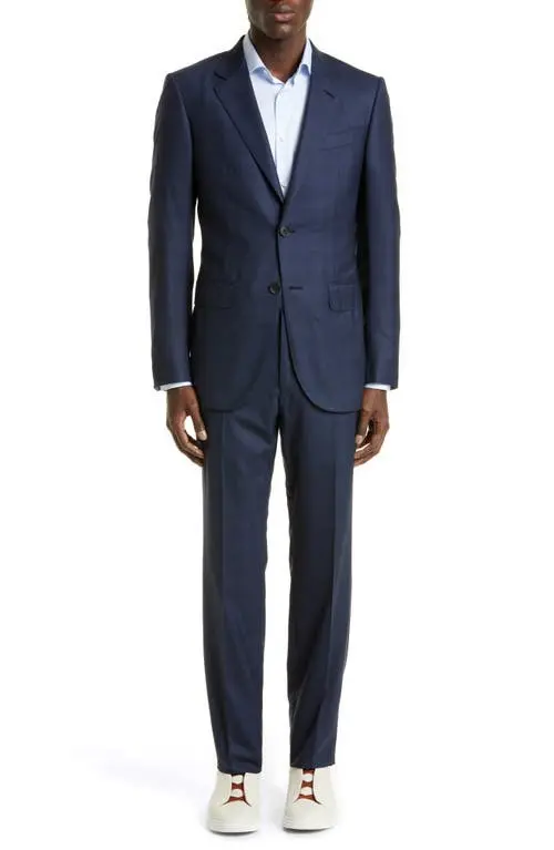 Zegna Prince Of Wales Plaid Centoventimila Wool Suit - Navy