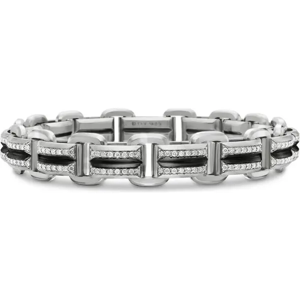 David Yurman Deco Beveled Link Bracelet With Diamonds - Sterling Silver