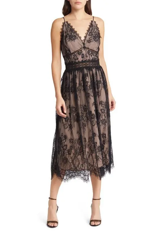 Chelsea28 Lace Overlay Midi Dress - Black