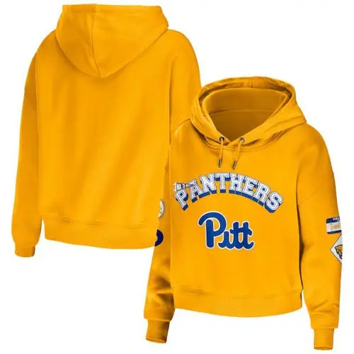 WEAR BY ERIN ANDREWS Pitt Panthers Mixed Media Cropped Pullover Hoodie - Gold