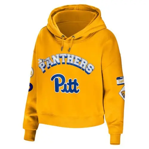 WEAR BY ERIN ANDREWS Pitt Panthers Mixed Media Cropped Pullover Hoodie