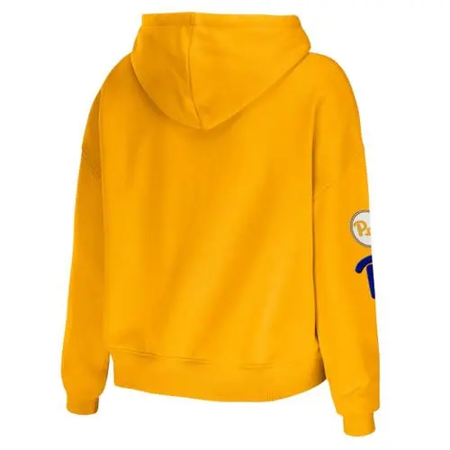 WEAR BY ERIN ANDREWS Pitt Panthers Mixed Media Cropped Pullover Hoodie