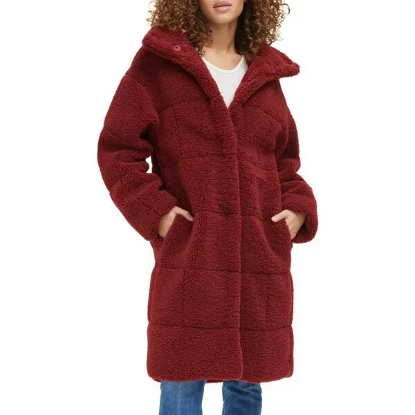 LEVI'S Quilted Fleece Long Teddy Coat - Cabernet
