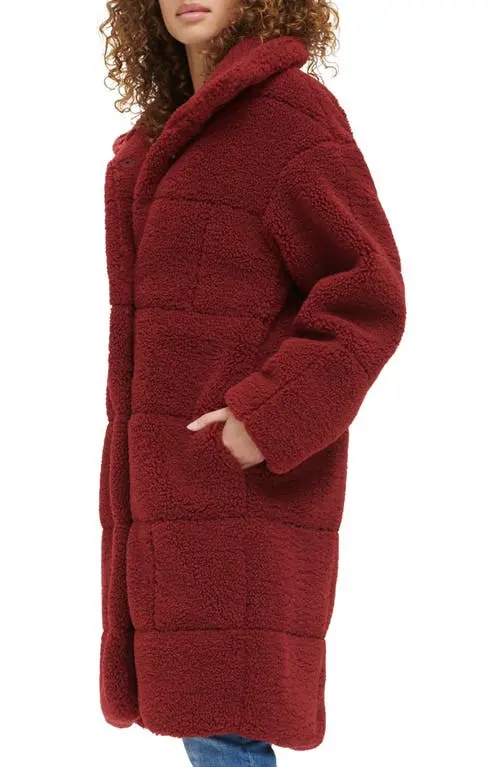 LEVI'S Quilted Fleece Long Teddy Coat - Cabernet