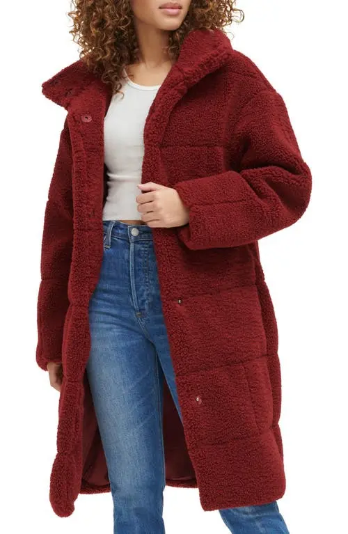 LEVI'S Quilted Fleece Long Teddy Coat - Cabernet