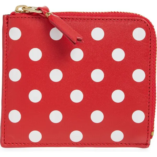 Comme Des Garçons Dot Print Half Zip Leather Wallet - Red