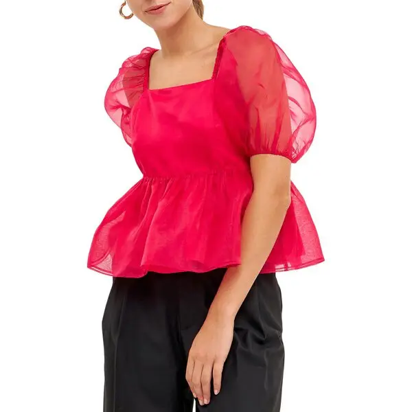 English Factory Organza Peplum Top - Berry