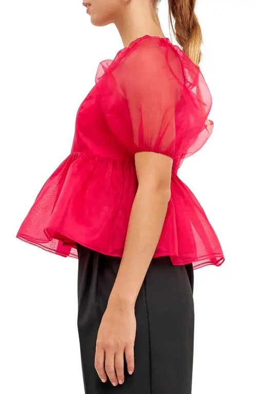 English Factory Organza Peplum Top - Berry