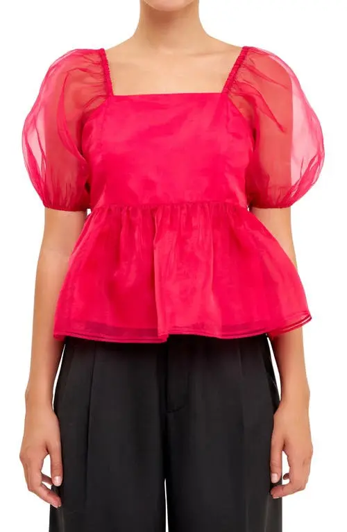 English Factory Organza Peplum Top - Berry