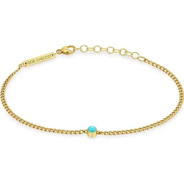 Zoe Chicco Bezel Set Turquoise Bracelet - 14k Yellow Gold