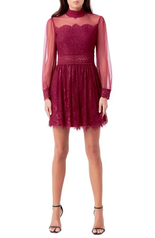 Endless Rose Mixed Lace Cocktail Dress - Maroon
