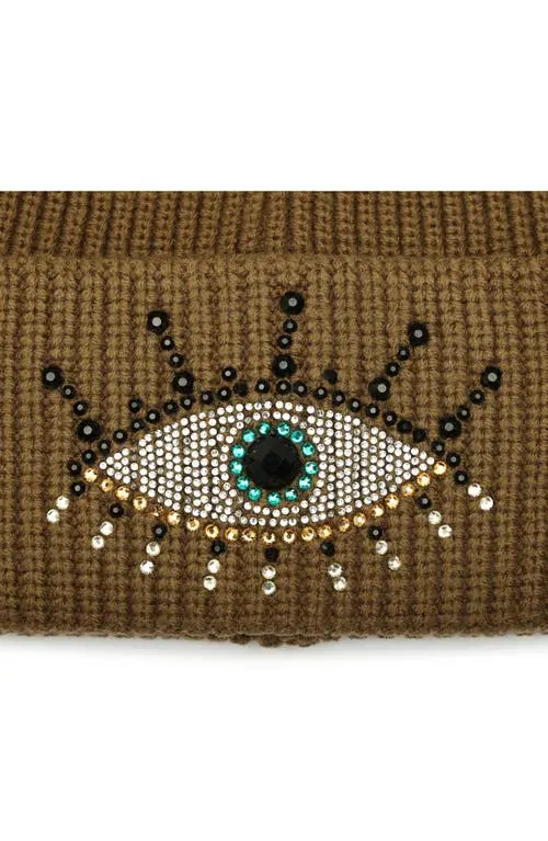 Kurt Geiger Beaded Evil Eye Beanie - Khaki