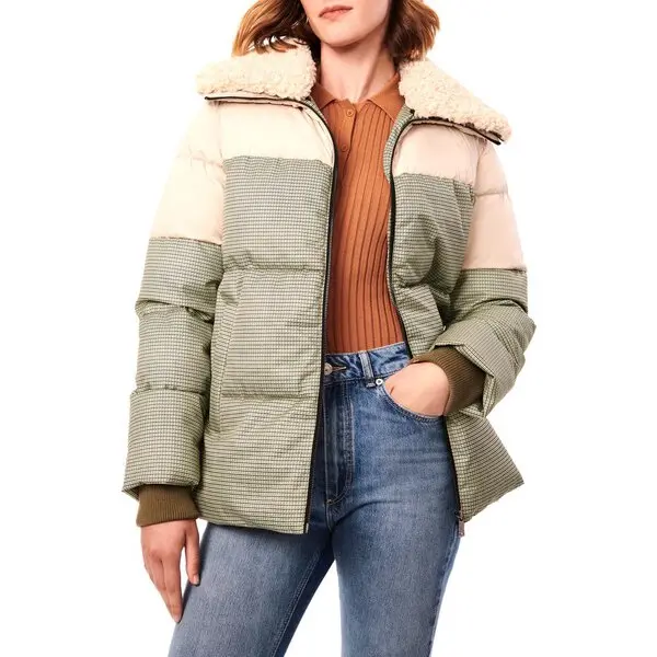 Bernardo Faux Fur Trim Puffer Jacket - Green Moonglow