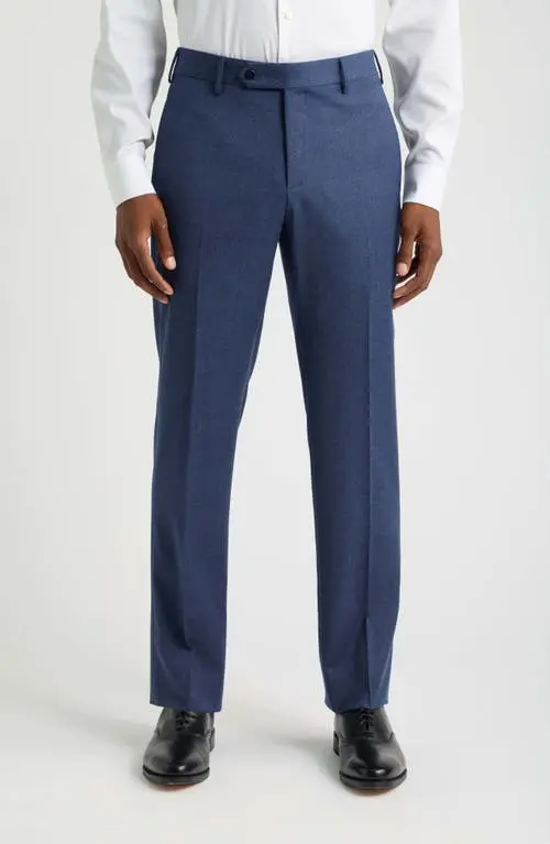 Zanella Parker Flat Front Stretch Wool Flannel Trousers - Blue