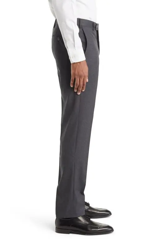 Zanella Parker Flat Front Stretch Wool Flannel Trousers - Dark Grey