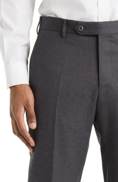Zanella Parker Flat Front Stretch Wool Flannel Trousers - Dark Grey
