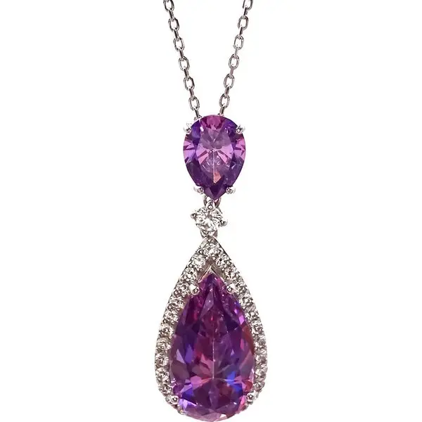 SAVVY CIE JEWELS Cubic Zirconia Teardrop Pendant Necklace - Purple
