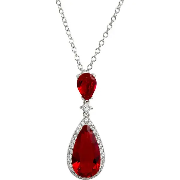 SAVVY CIE JEWELS Cubic Zirconia Teardrop Pendant Necklace - Red