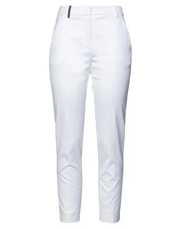 Peserico Twill Skinny Pants With Leather Trims - White