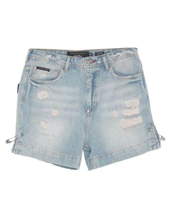 Philipp Plein Denim Shorts With Calfskin Detail