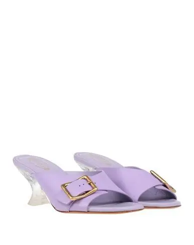 TOD'S Leather Slide Sandals With Acrylic Heel - Purple
