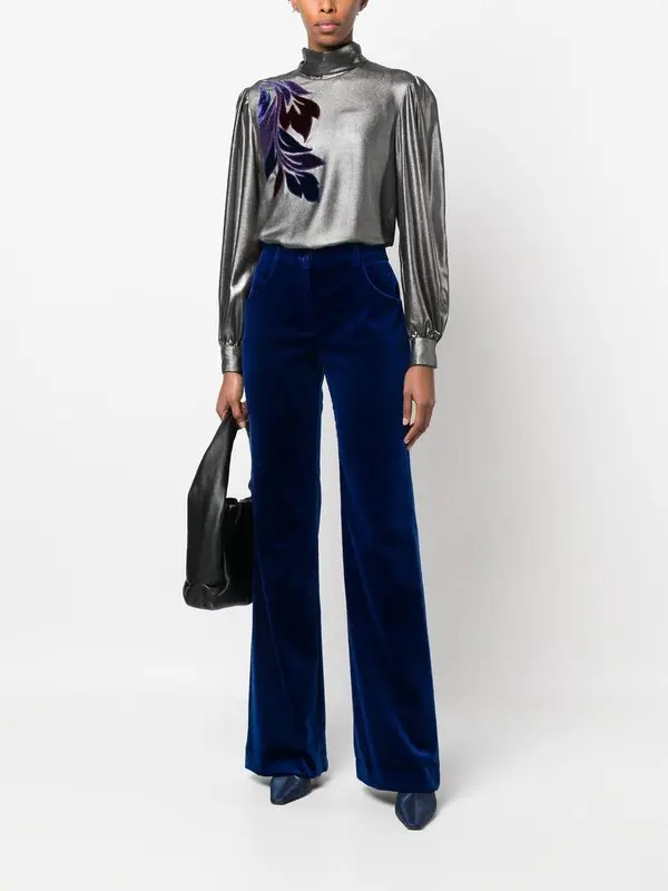 Alberta Ferretti Metallic Leaf Appliqué Blouse