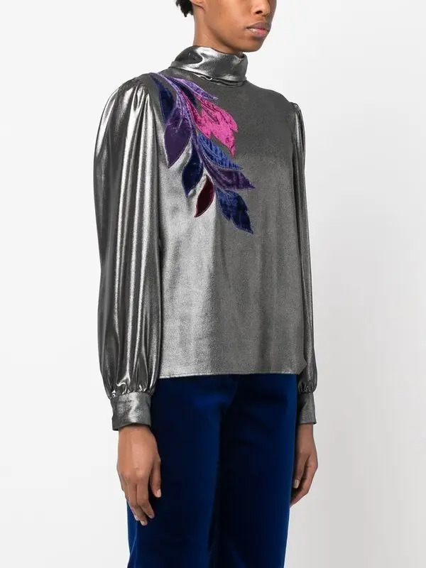 Alberta Ferretti Metallic Leaf Appliqué Blouse