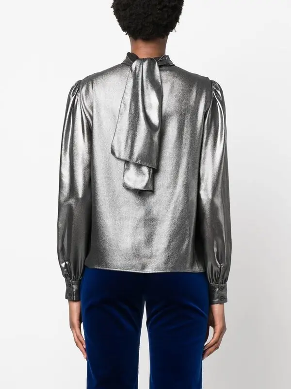 Alberta Ferretti Metallic Leaf Appliqué Blouse