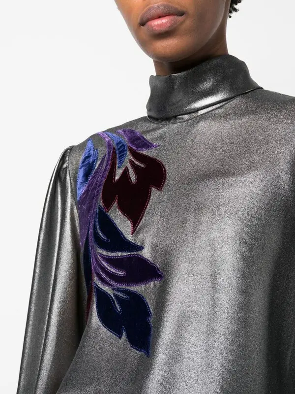 Alberta Ferretti Metallic Leaf Appliqué Blouse