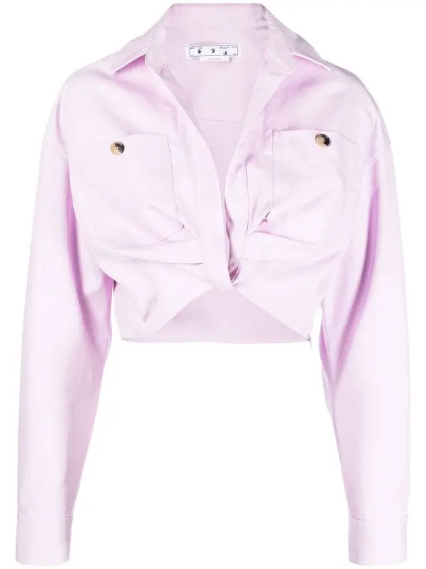 Off-White Twisted-front Cropped Jacket - Purple