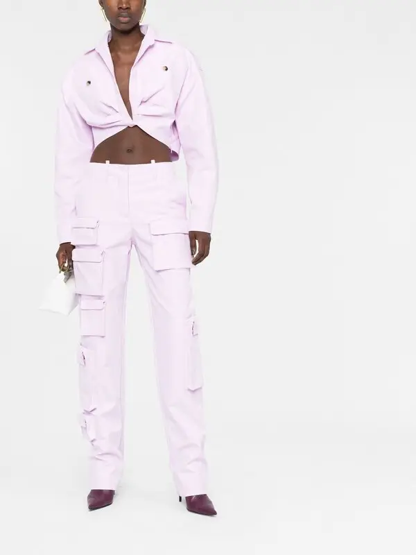 Off-White Twisted-front Cropped Jacket - Purple