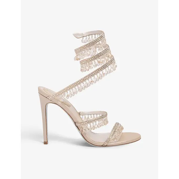 Rene Caovilla Chandelier Bead-embellished Leather Heeled Sandals - Blush