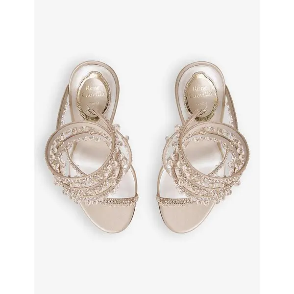 Rene Caovilla Chandelier Bead-embellished Leather Heeled Sandals - Blush