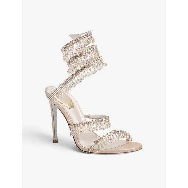 Rene Caovilla Chandelier Bead-embellished Leather Heeled Sandals - Blush