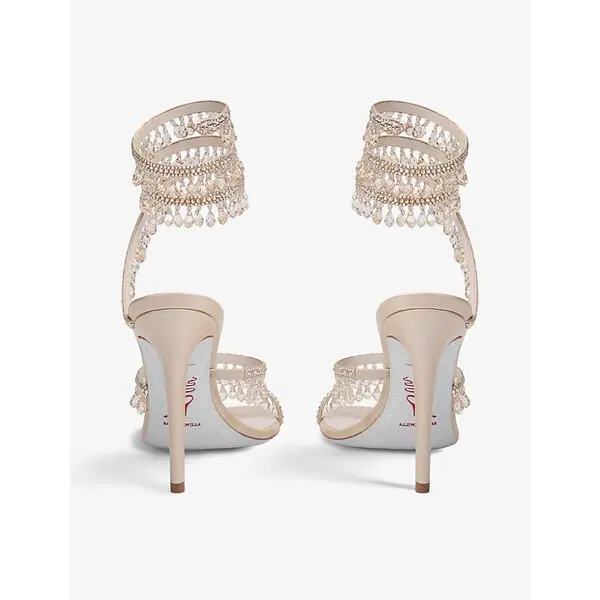 Rene Caovilla Chandelier Bead-embellished Leather Heeled Sandals - Blush