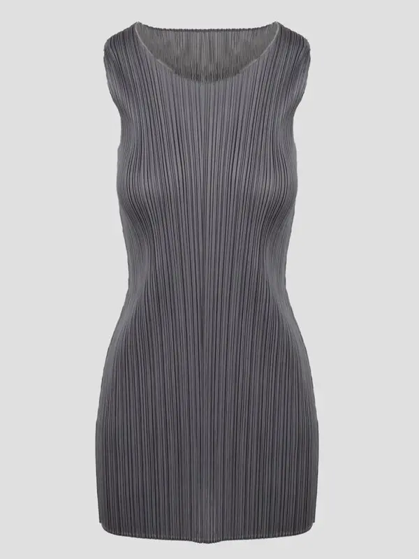 Issey Miyake Pleated Mini Dress - Grey | Editorialist