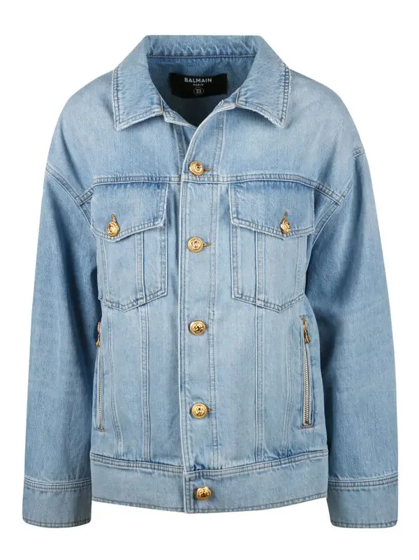 Balmain Rear Logo Embellished Denim Jacket