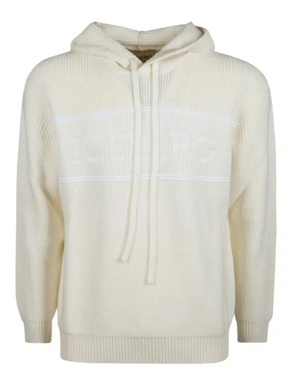 Iceberg Logo Embroidered Rib Knit Hooded Sweater