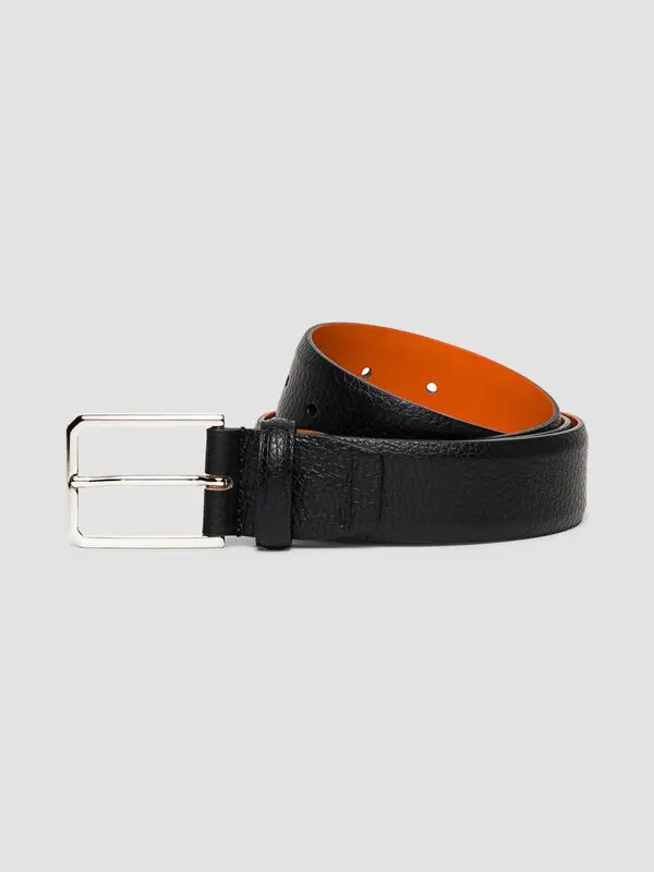 Santoni Adjustable Grained Leather Belt - Black