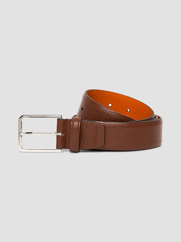Santoni Adjustable Grained Leather Belt - Tan