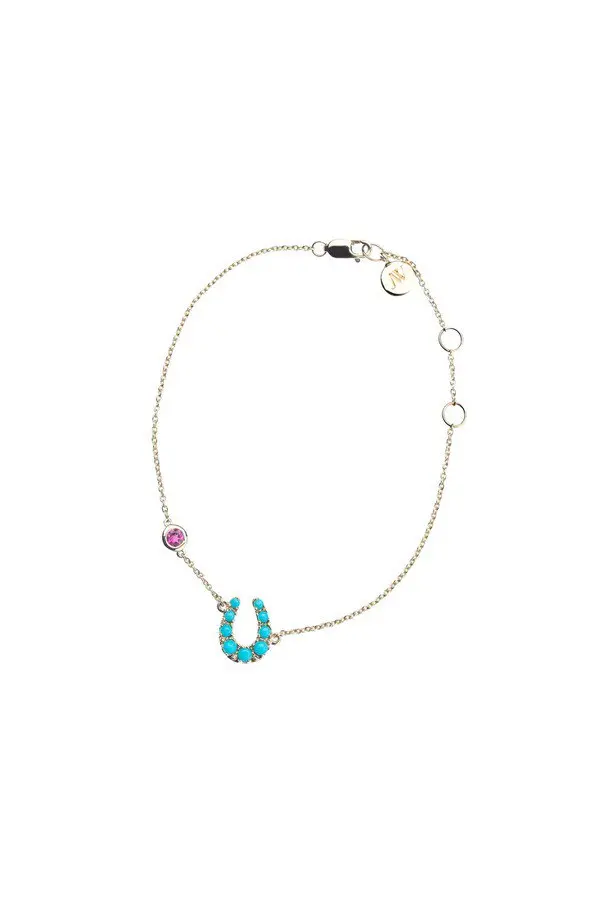 JANE WIN Lucky Baby Horseshoe 10k Gold Delicate Bracelet - Pink