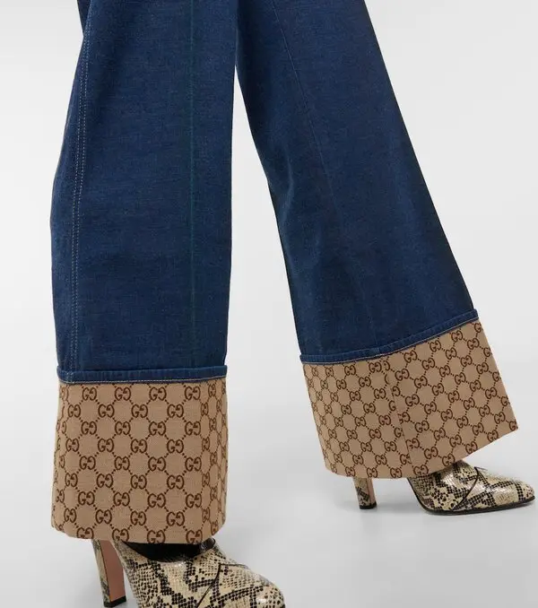 Gucci Gg Canvas-Trimmed Wide-Leg Jeans - Blue | Editorialist